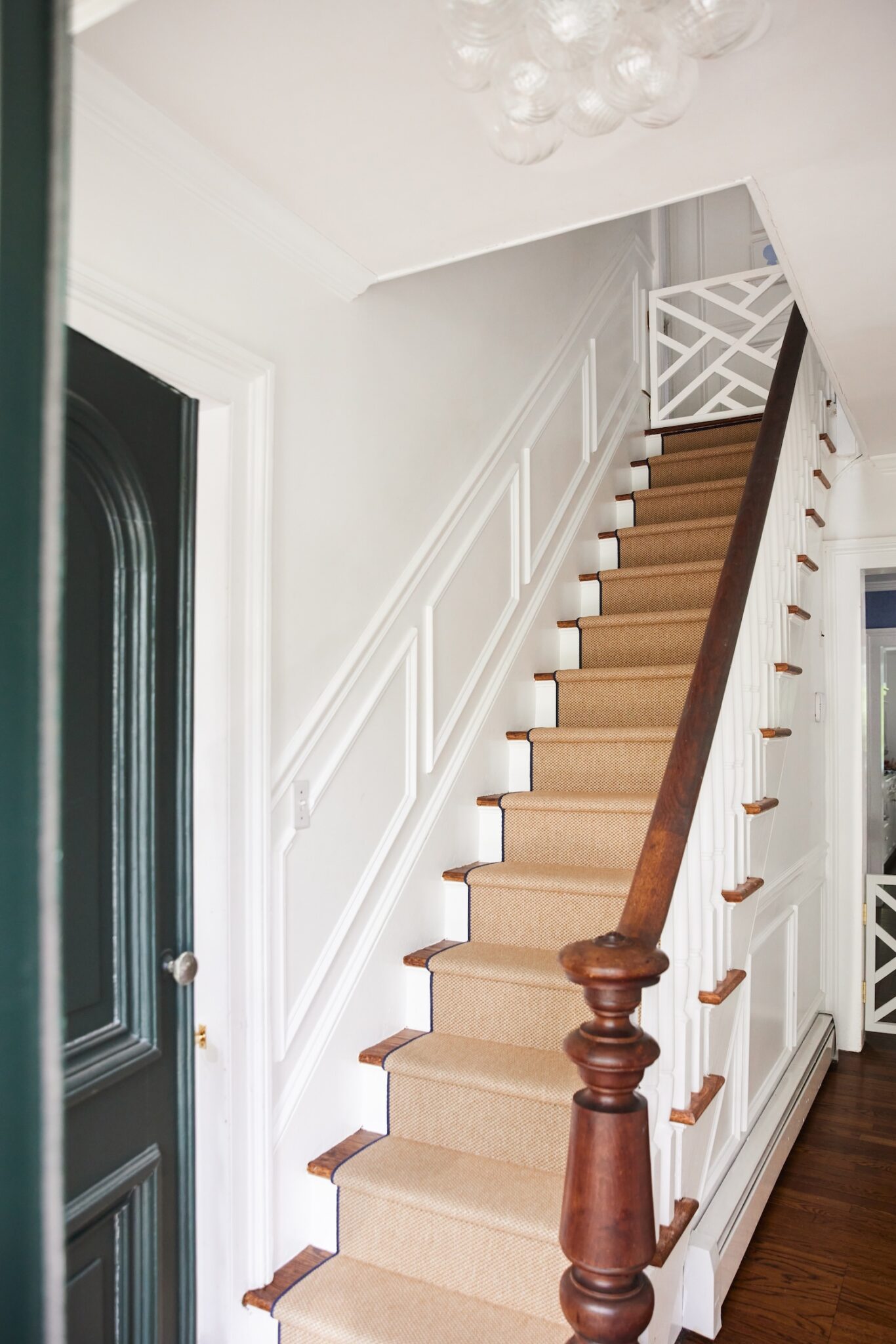 OUR NEW STAIR RUNNER + FOYER CEILING FIXTURE | Design Darling